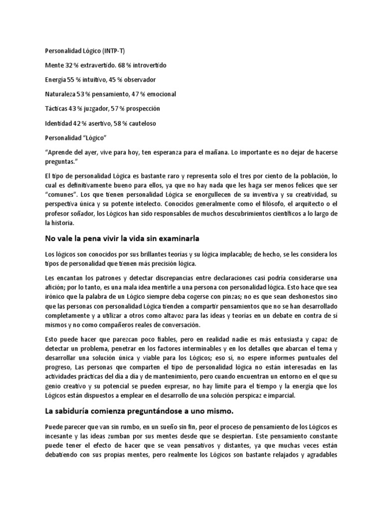 Personalidad Lógico | PDF | Conceptos psicologicos | Science
