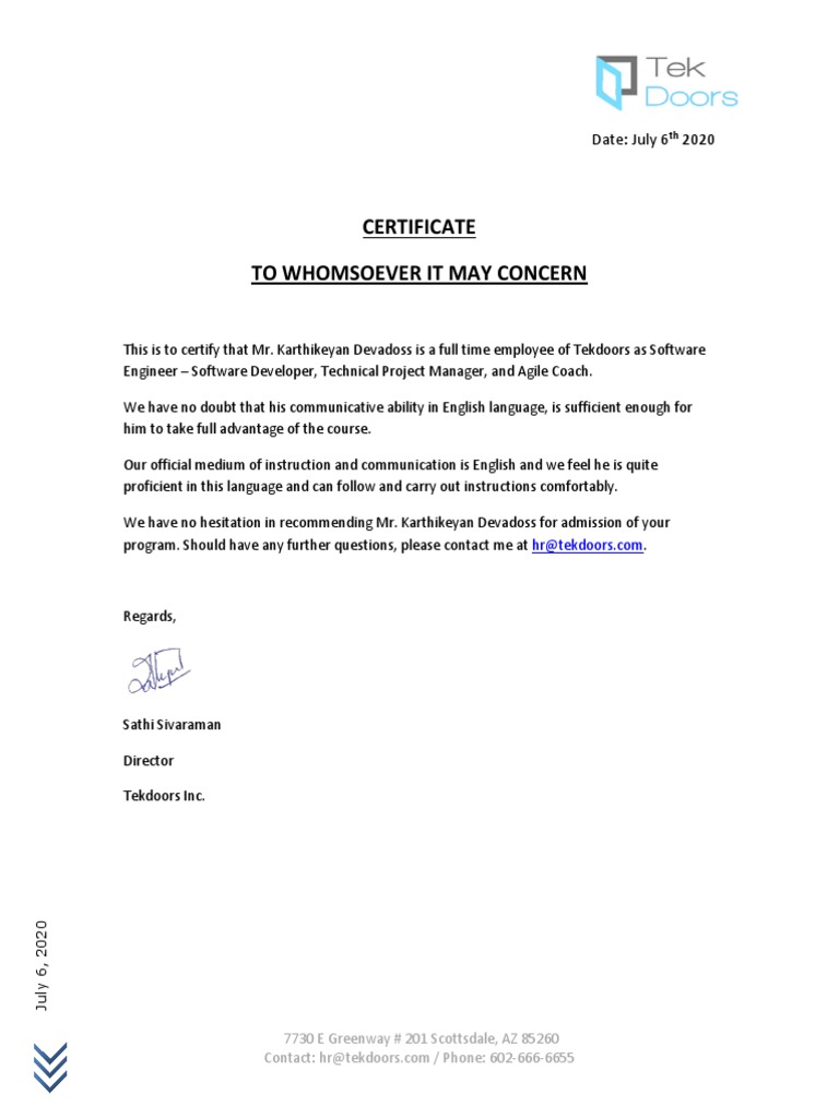 English Proficiency Letter | PDF