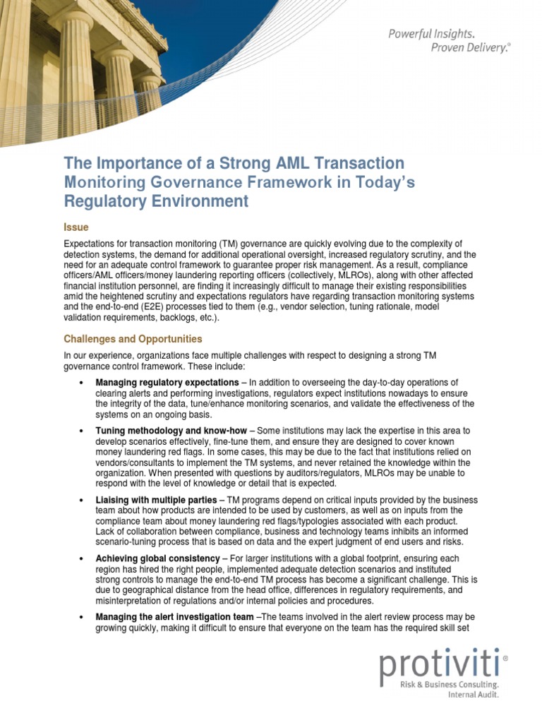 Pov Aml Transaction Monitoring Governance Framework Protiviti | PDF ...