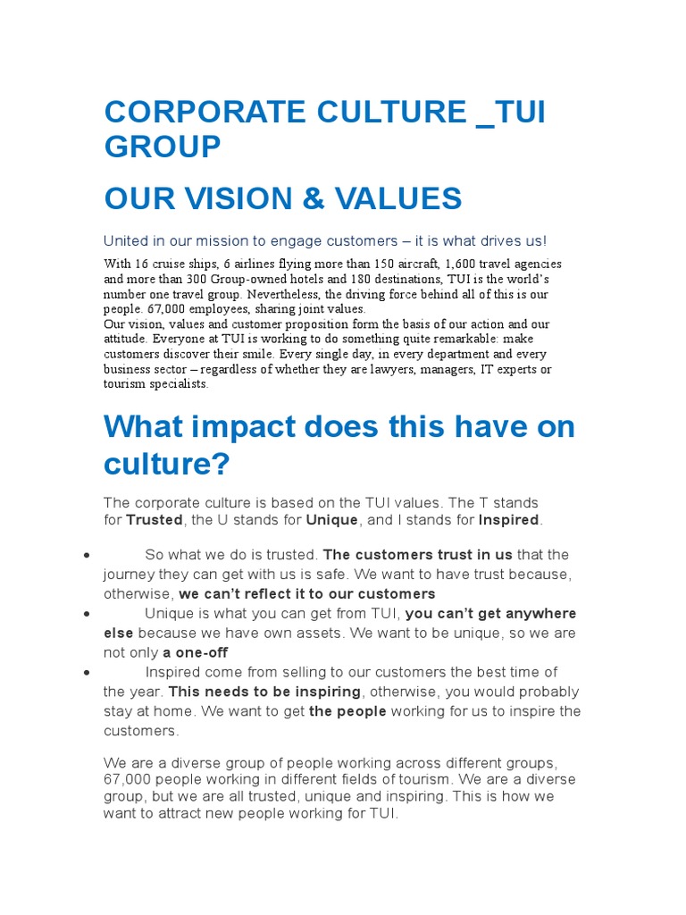 TUI's Vision and Core Values | PDF