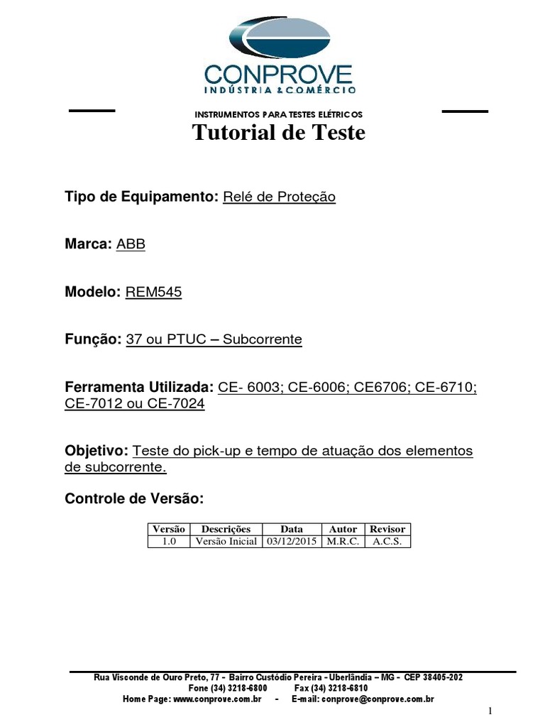 Tutorial Teste Rele ABB REM545 Subcorrente CTC | PDF | Força | Eletricidade