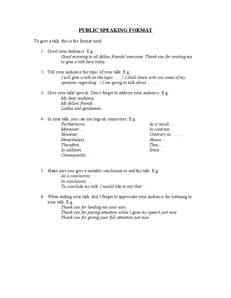 Public Speaking Format | PDF