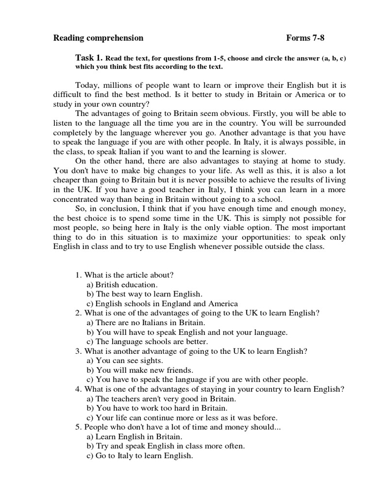 Reading Comprehension 7-8 | PDF | Reading Comprehension | English Language