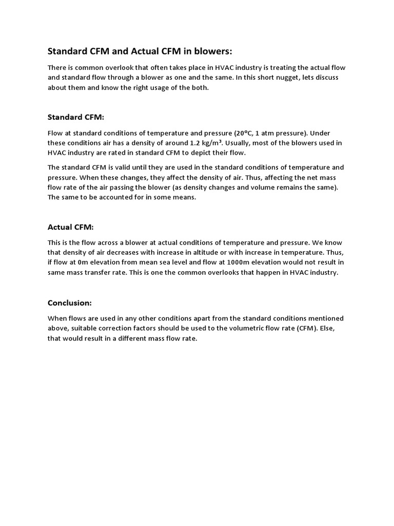 Standard CFM and Actual CFM in Blowers | PDF | Finance & Money Management
