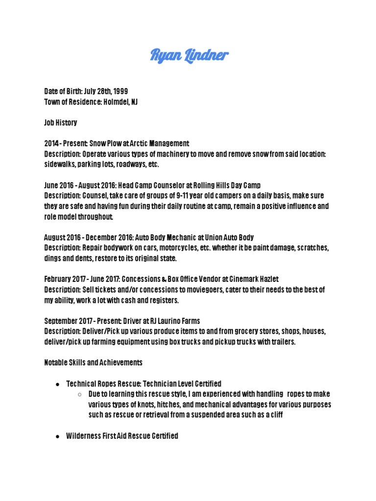 Ryan Lindner - Resume | PDF | Truck | Trailer (Vehicle)