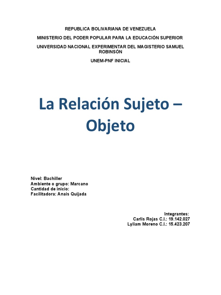 La Relación Sujeto - Objeto | PDF | Realismo filosófico | Realidad
