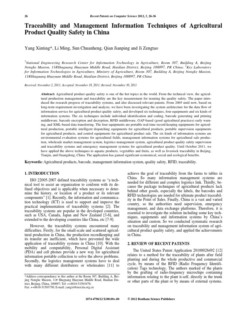 Traceability And Management Information Techniques Of Agricultural