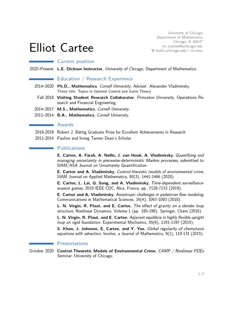 Elliot Cartee: Current Position | PDF | Cornell University | Numerical ...