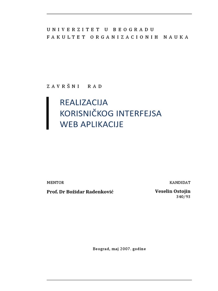 Realizacija Korisnickog Interfejsa Web Aplikacije | PDF