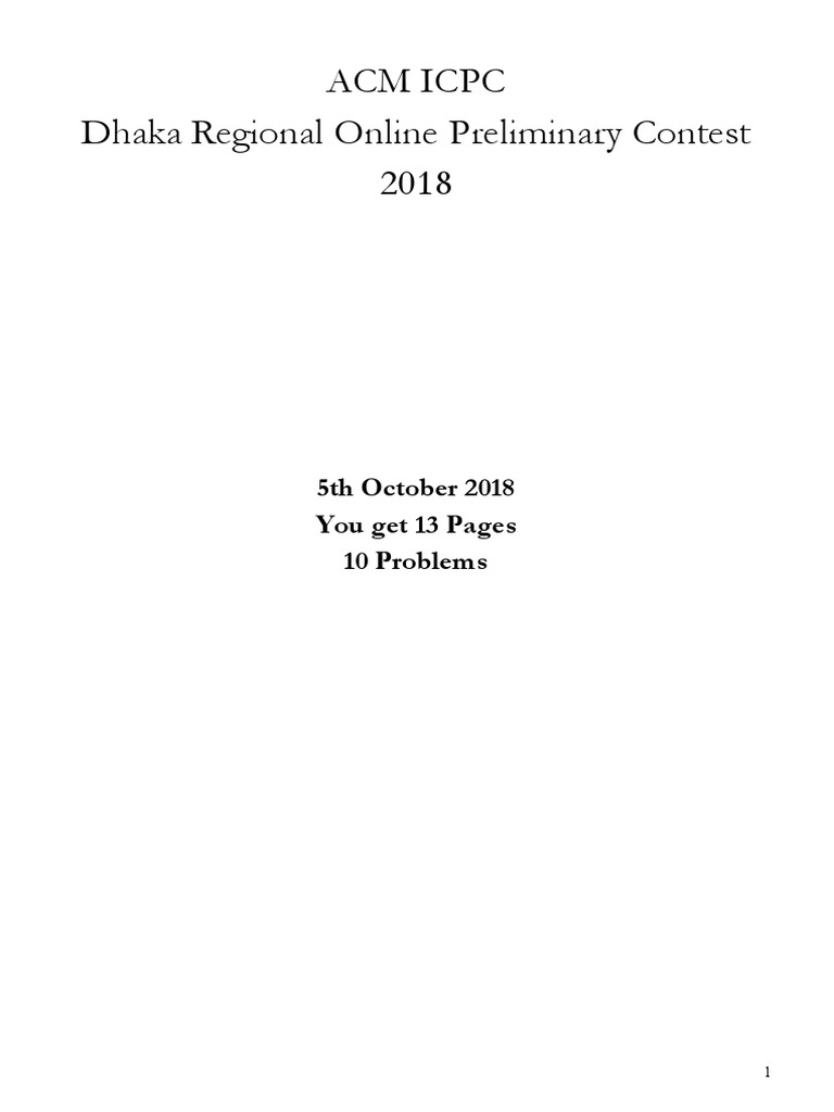 ICPC Preli-2018 Problem Set | PDF | String (Computer Science) | Numbers ICPC Preli-2018 Problem Set | PDF | String (Computer Science) | Numbers