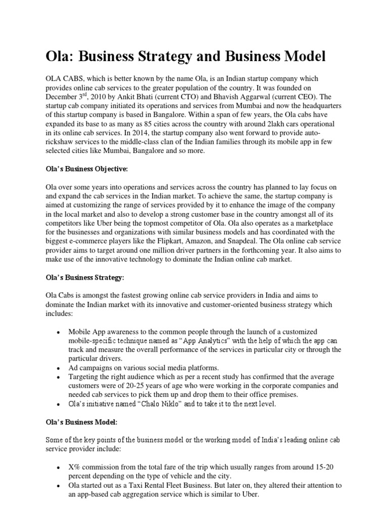 Ola's Strategy for Young Professionals | PDF | Mc Donald's | Business