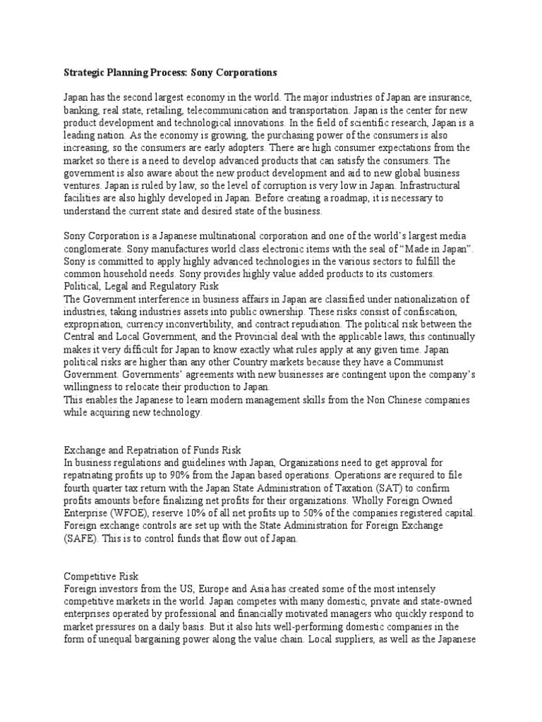 Sony Corporation's Strategic Planning Insights | PDF | Double Taxation ...