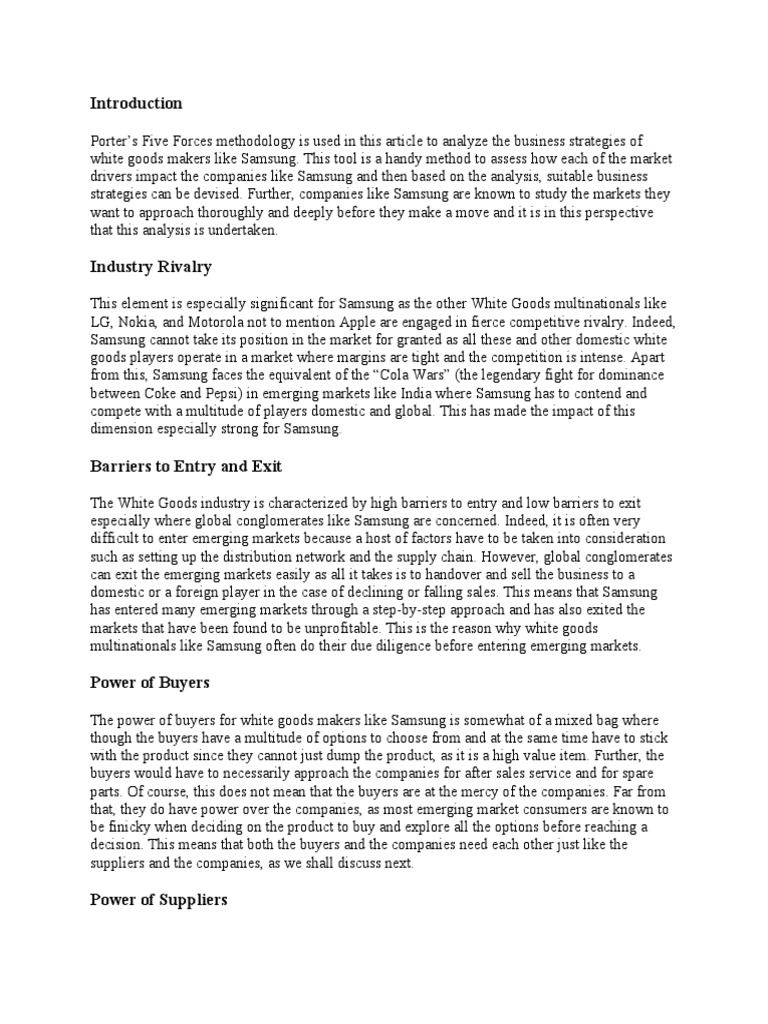 Samsung Porter's 5 Forces Model | PDF | Supply Chain | Corporate Social ...