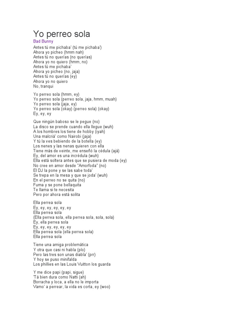 Letra de "Yo Perreo Sola" | PDF