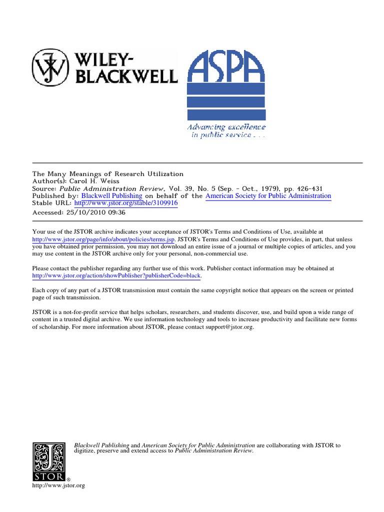 WEISS (1979) - The Many Meanings of Research Utilization PDF | PDF ...