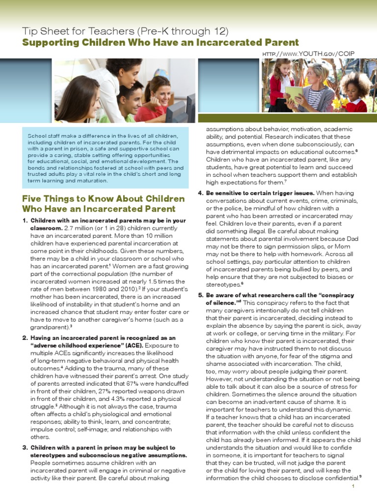Supporting Children Who Have An Incarcerated Parent - Tip Sheet | PDF ...