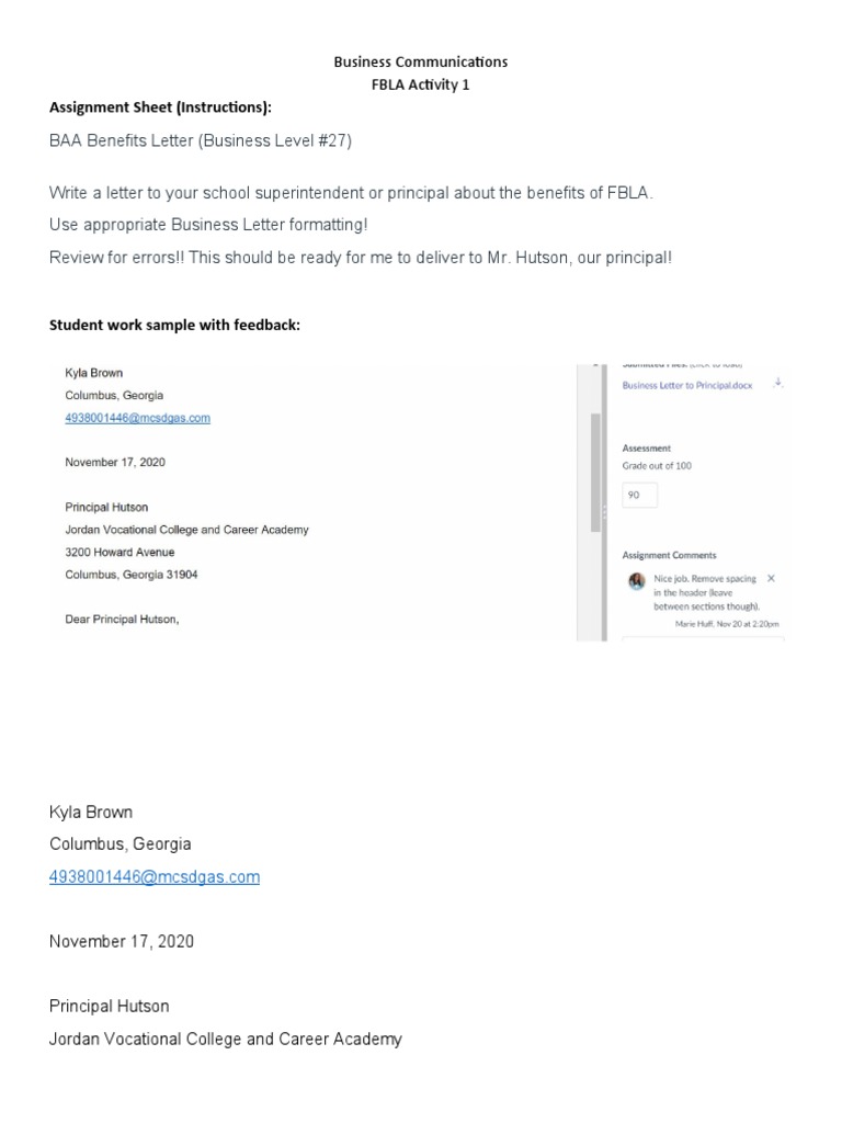 Assignment Sheet (Instructions) :: Business Communications FBLA ...