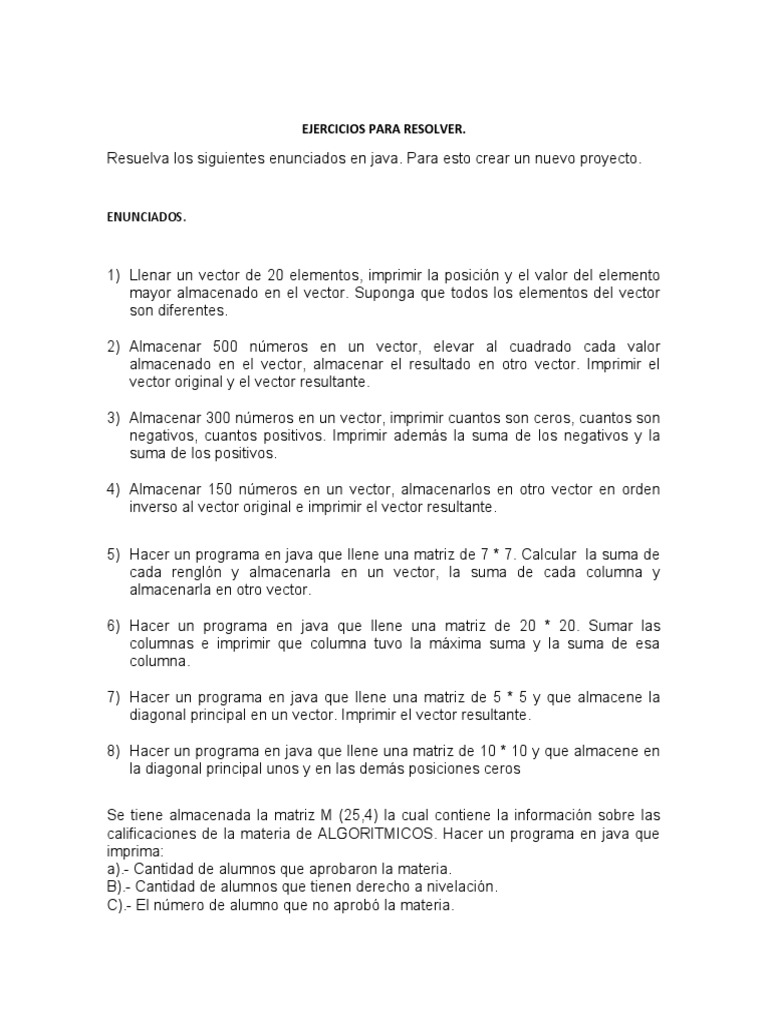 Ejercicios para Resolver - en Java | PDF | Informática