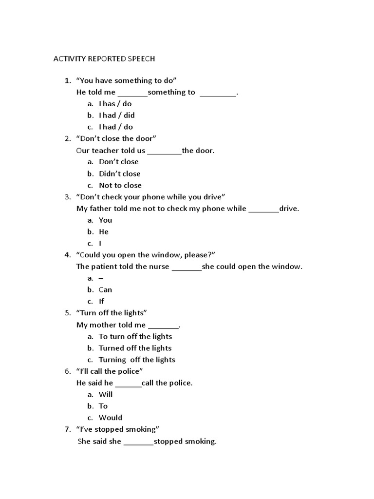 Reported Speech Activity Exercises | PDF