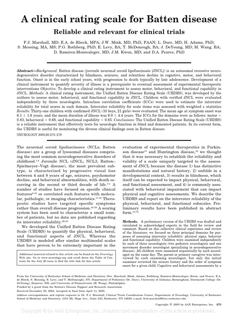 A Clinical Rating Scale For Batten Disease | PDF | Nervous System ...