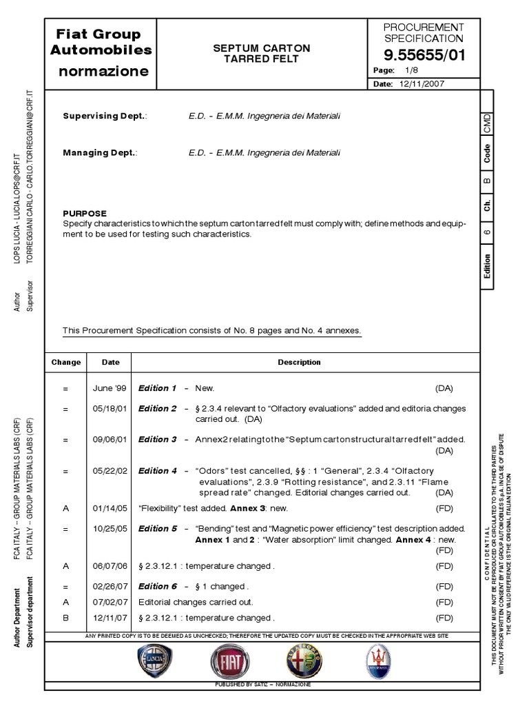 Septum Carton Tarred Felt Specification | PDF | Specification ...