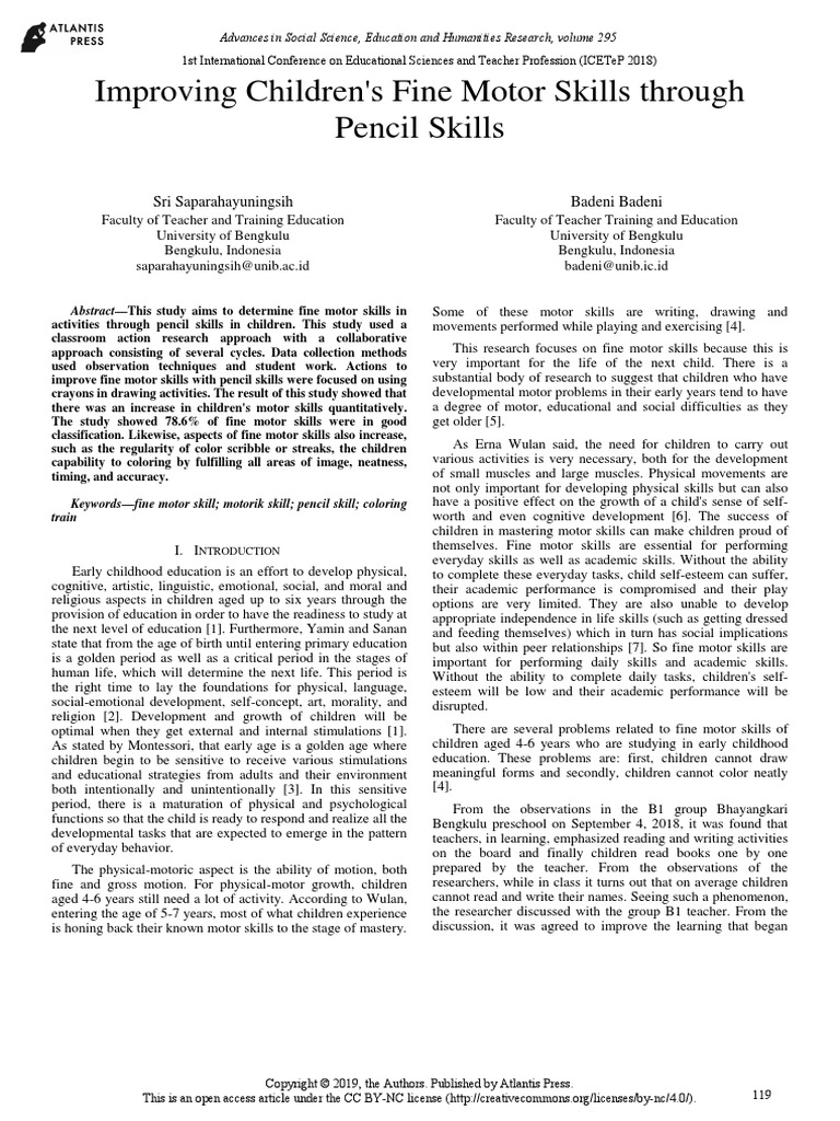 Improving Children's Fine Motor Skills Through Pencil Skills | PDF ...