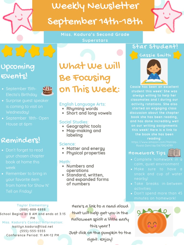 Second Grade Weekly Newsletter | PDF