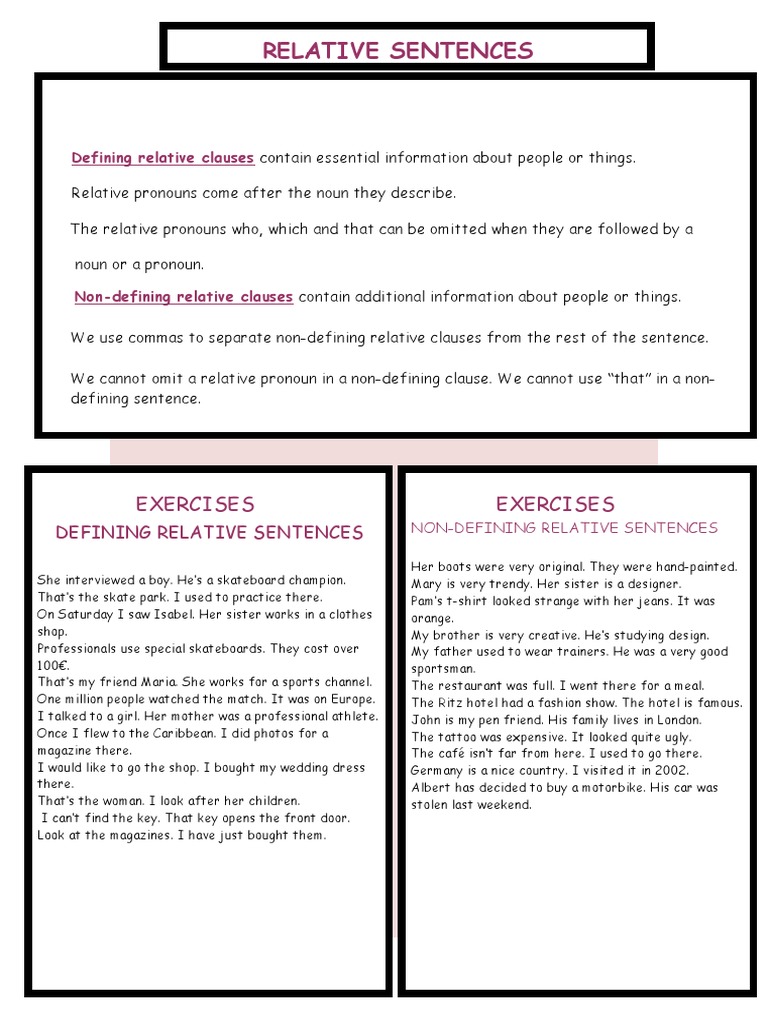Relative Sentences: Exercises Exercises | PDF