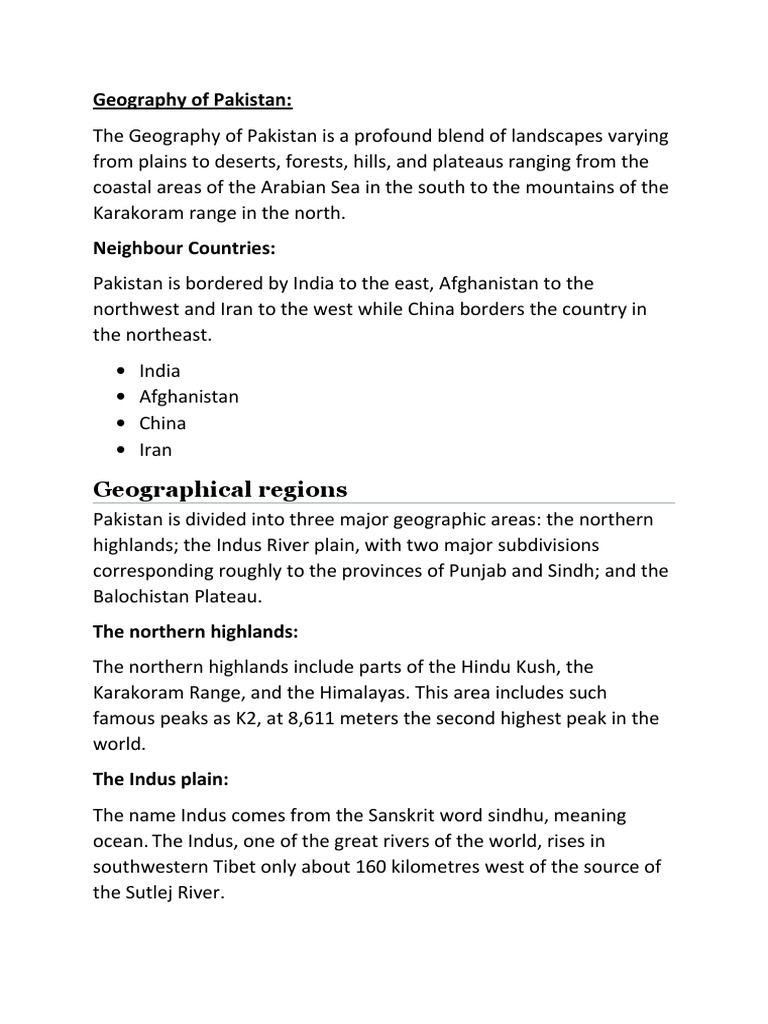 Geography of Pakistan:: Geographical Regions | PDF