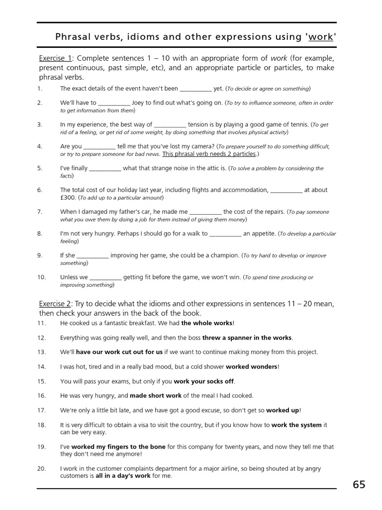 Phrasal Verbs, Idioms and Other Expressions Using 'Work' | Download ...