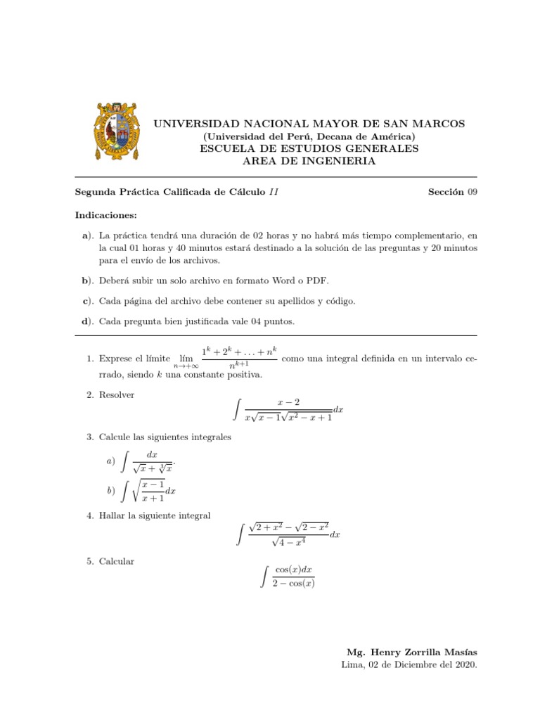 Segunda Practica Calificada Seccion 9 PDF | PDF