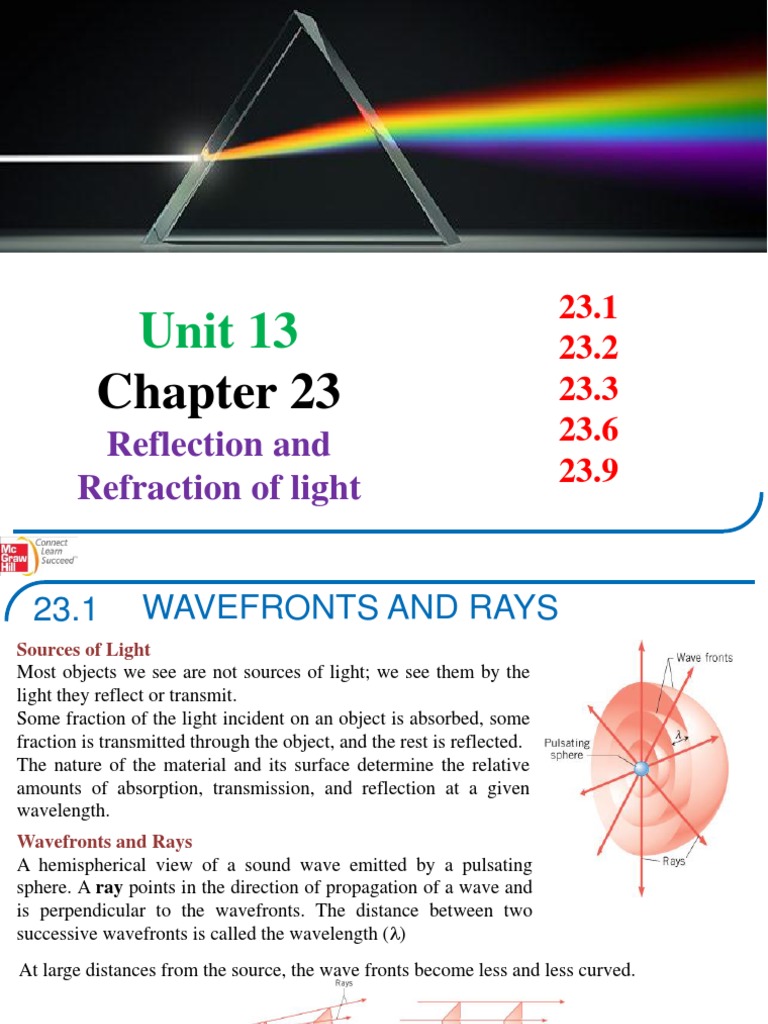 UNIT 13-PHY 131-Chapter 23-Reflection and Refraction | PDF | Reflection (Physics) | Refraction
