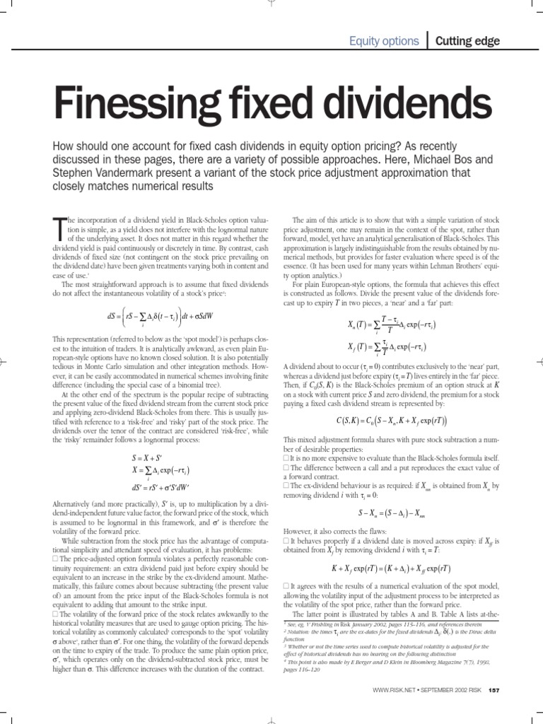 Finessing Fixed Dividends | PDF | Black–Scholes Model | Option (Finance)