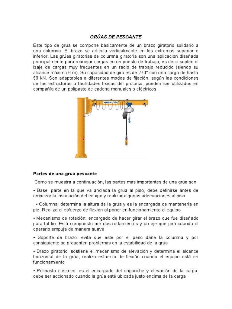 Grúas Pescantes: Partes y Mantenimiento | PDF | Grúa (máquina)