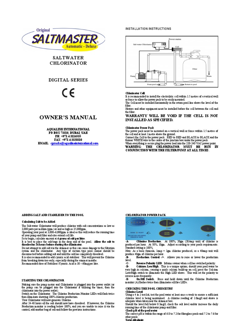 D0D009BCd01-Saltmaster Manual | PDF | Swimming Pool | Switch