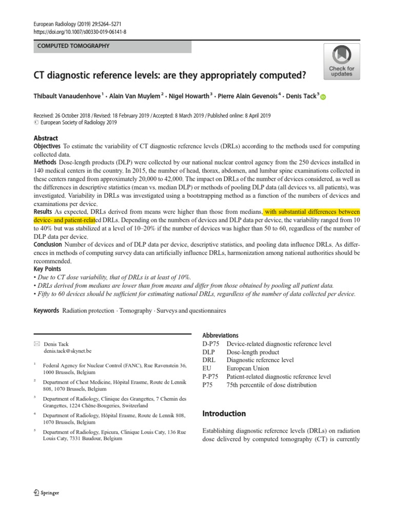 CT Diagnostic Reference Levels: Are They Appropriately Computed? | PDF ...