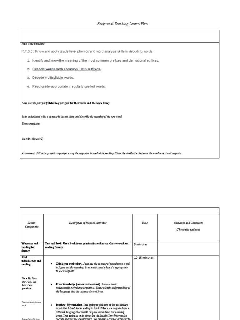 Reciprocal Teaching Lesson Plan: R.F.3.3: Know and Apply Grade-Level ...