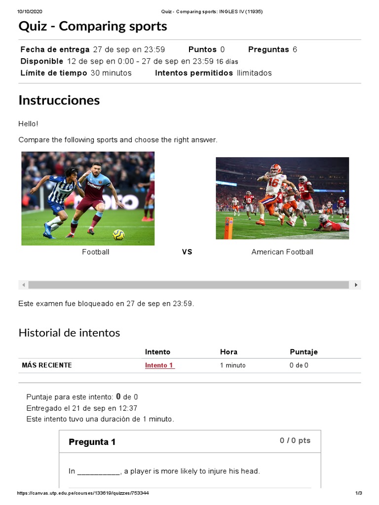 Quiz - Comparing Sports - INGLES IV (11935) | PDF | Juegos de pelota ...