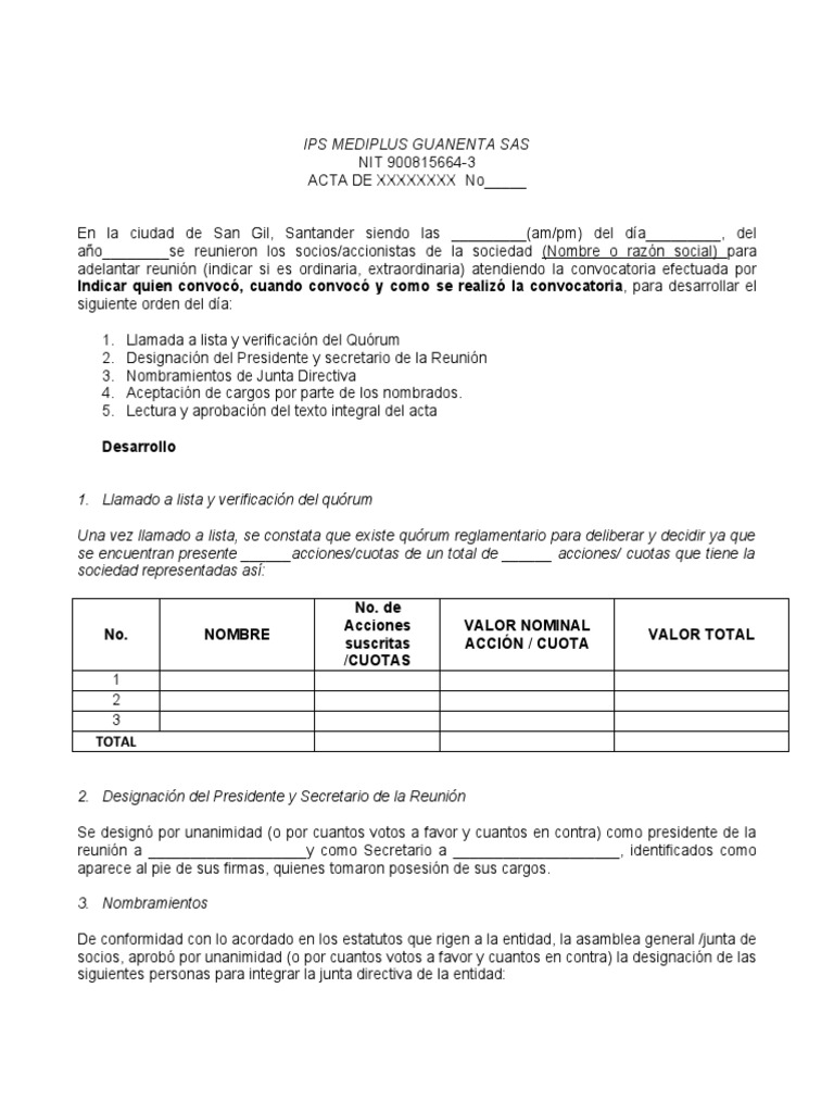 Modelo Acta de Nombramiento | PDF | Gobierno
