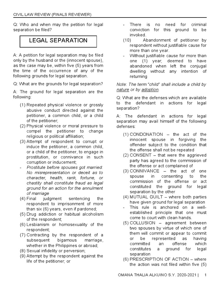 Civil Law Reviewer For Finals | PDF | Marriage | Will And Testament