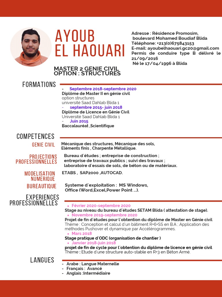 CV d'Ayoub El Haouari - Génie Civil | PDF | Science | Science et ...