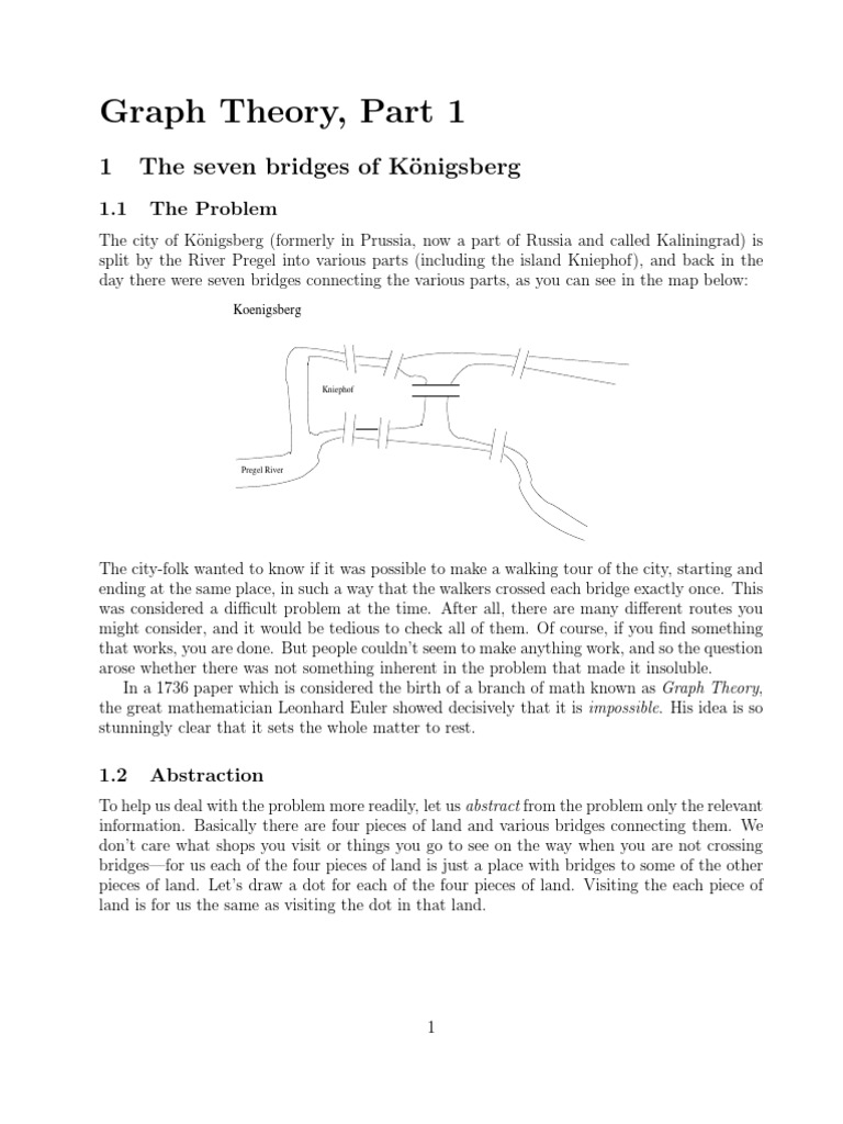 Graph Theory, Part 1: 1 The Seven Bridges of K Onigsberg | PDF | Vertex ...
