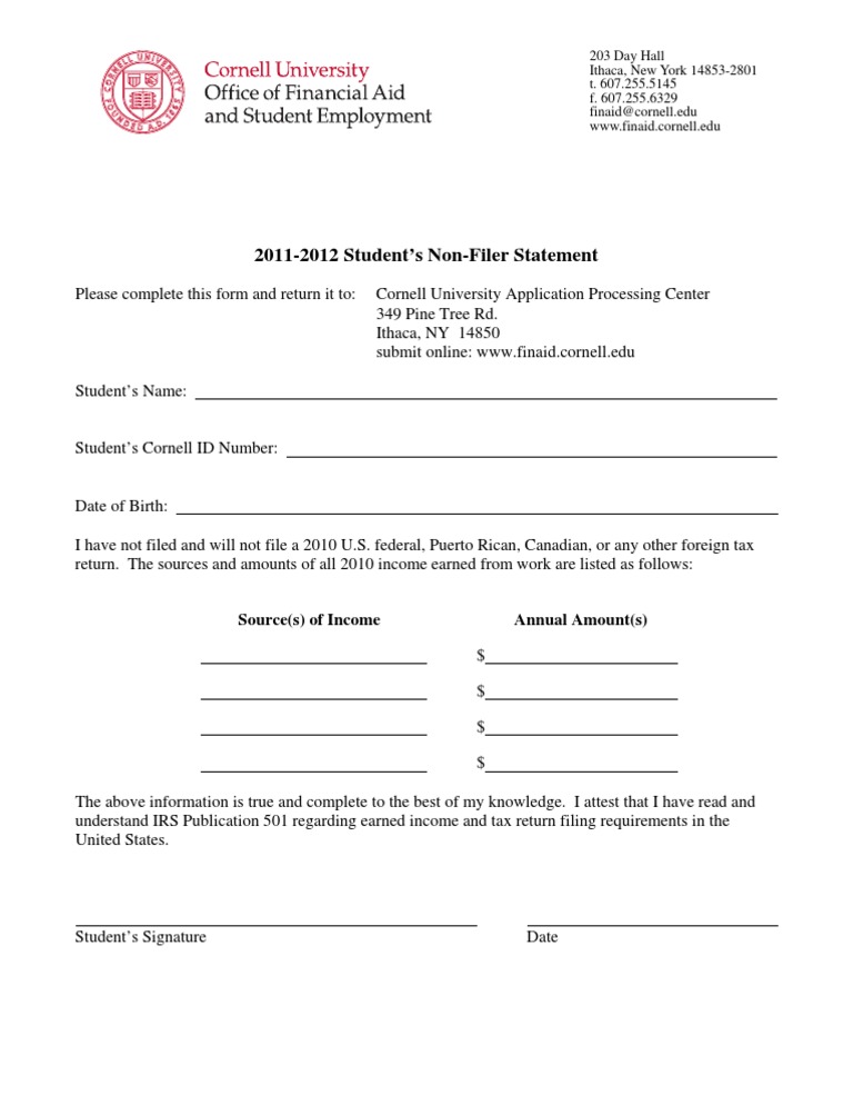 Cornell Non-Filer Statement 2011-2012 | PDF