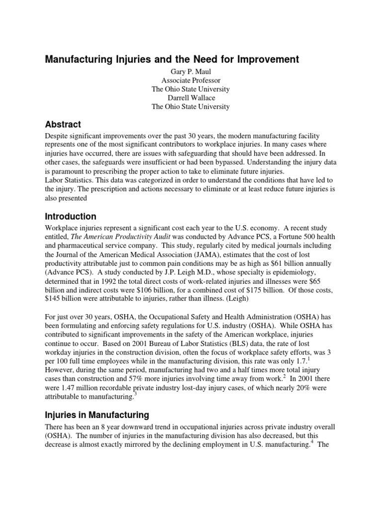 Manufacturing Injuries | PDF | Occupational Safety And Health ...