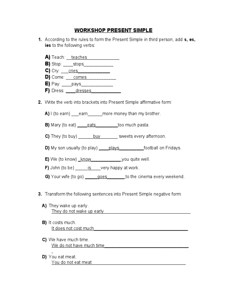 Workshop Present Simple | Download Free PDF | Grammar | Syntax