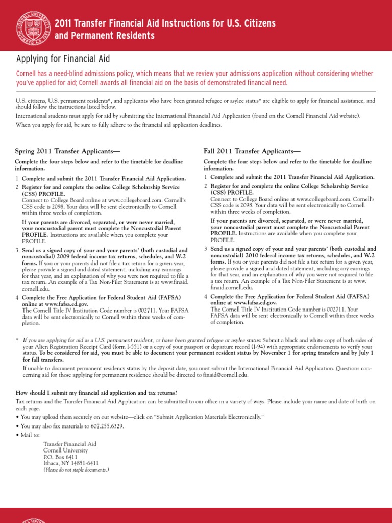 2011 Transfer Financial Aid Instructions For U.S. Citizens and ...