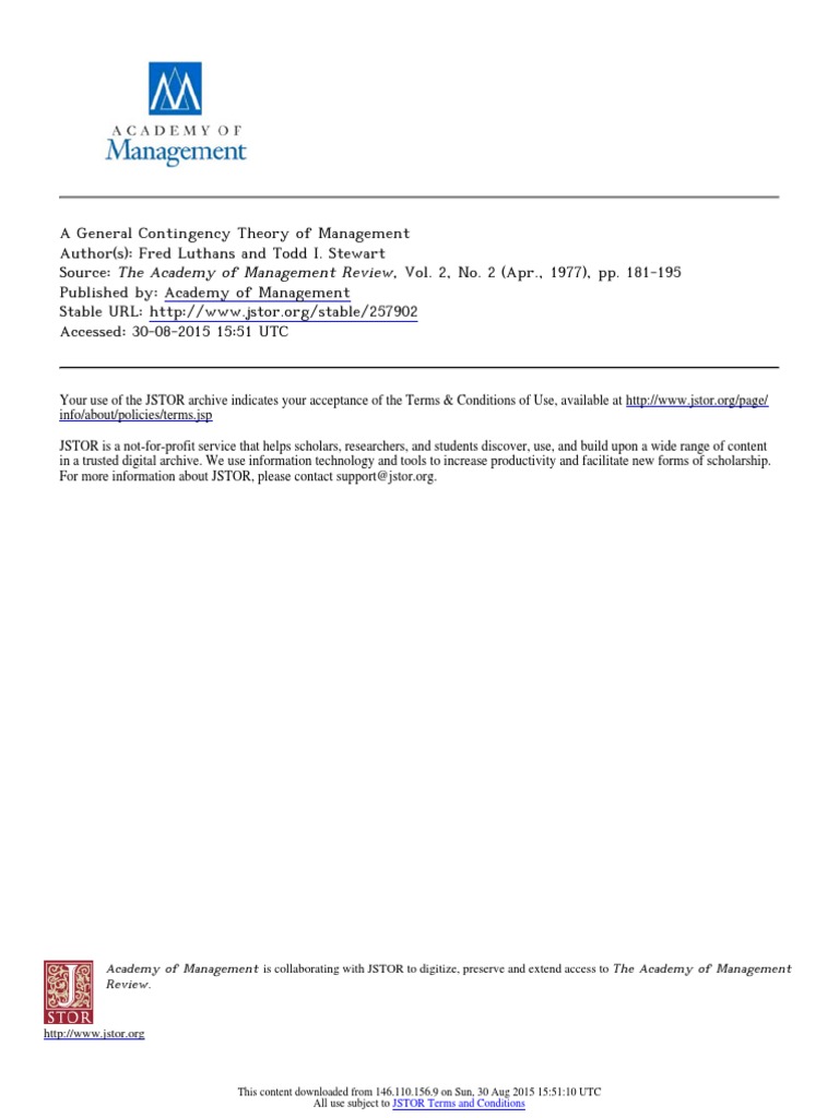 General Contingency Theory in Management | PDF | System | Theory