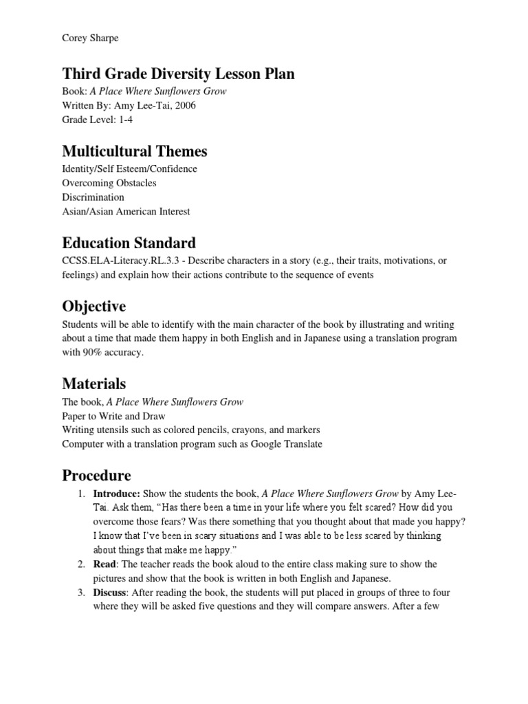 Coreys Diversity Lesson Plan | PDF | Books | Lesson Plan