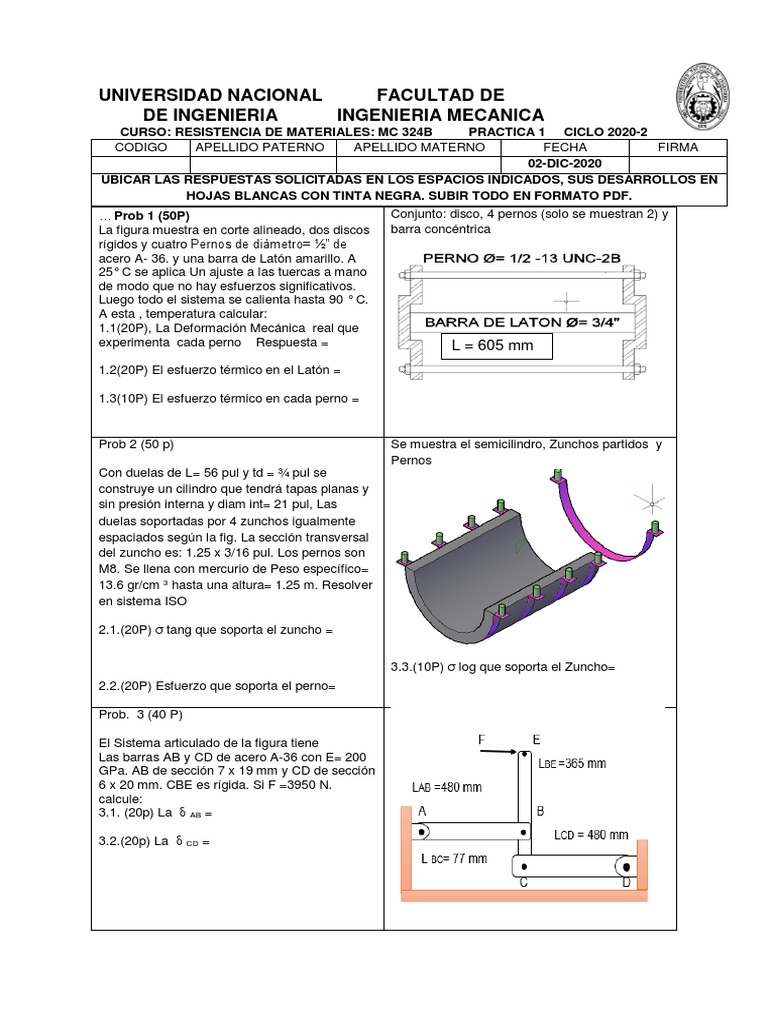 EXAMEN Practica 1 RESIS 1 FIM UNI | PDF | Ingeniería de productos químicos | Mecánica
