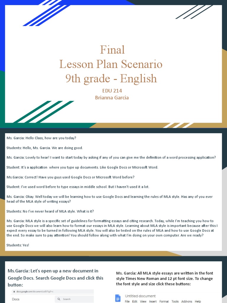 Final Lesson Plan Scenario 9th Grade - English: EDU 214 Brianna Garcia ...